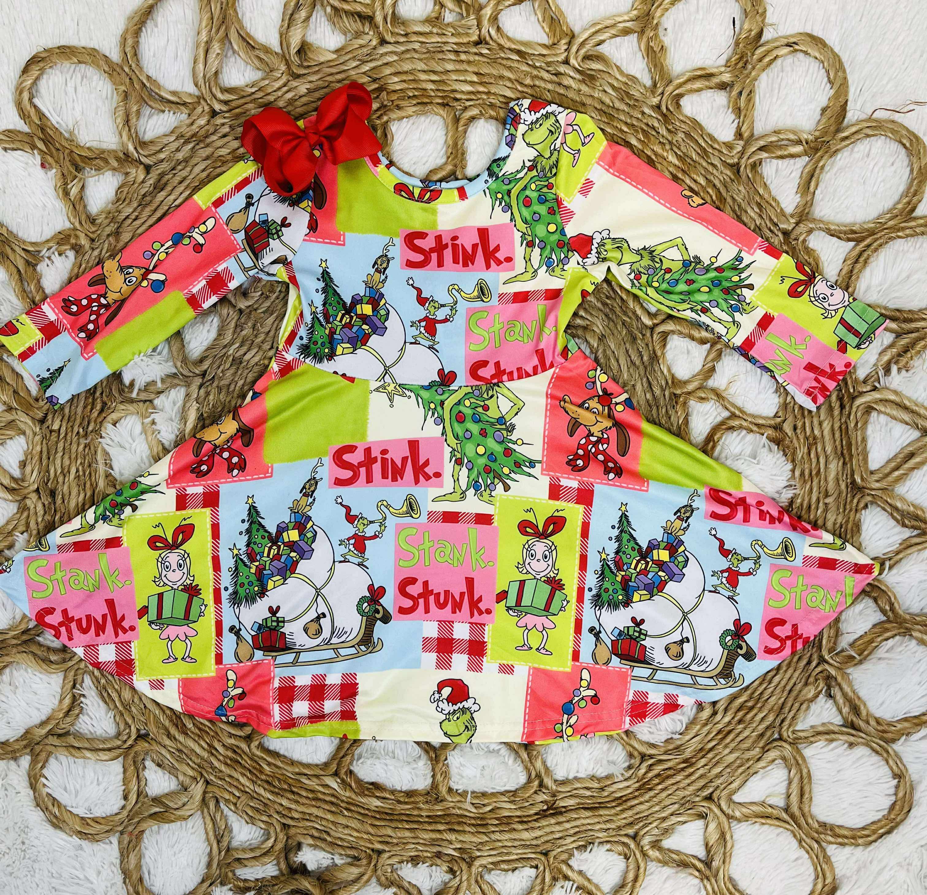 Girls Merry Grinchmas Print Dress Christmas – Mini Mee Boutique