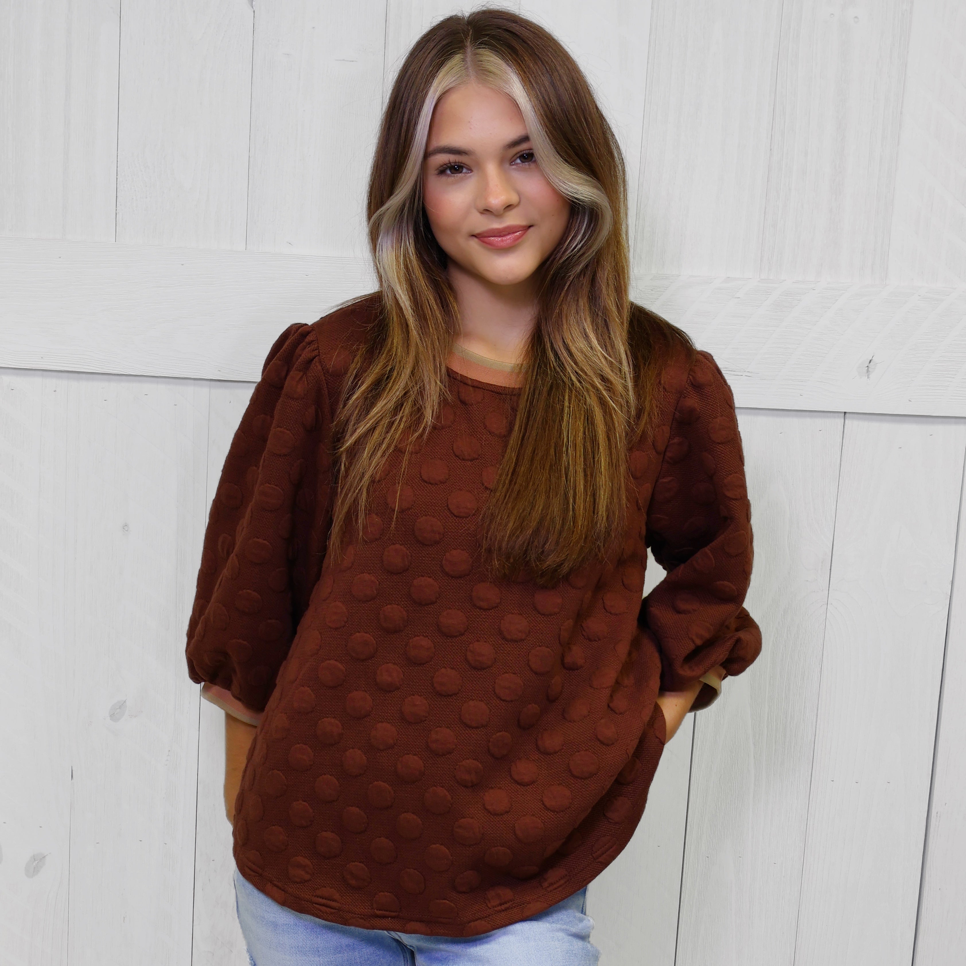 Umgee Brown Polka Dot Top – Mini Mee Boutique